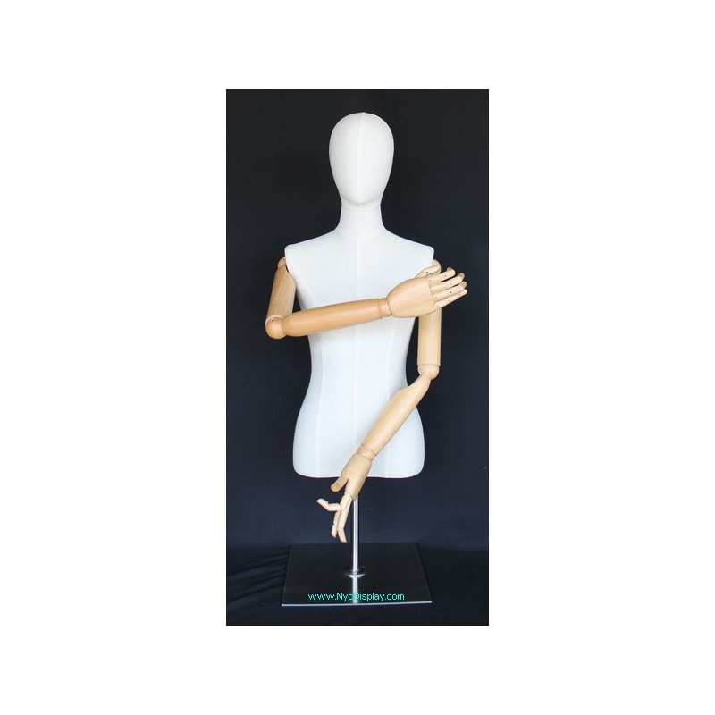 Female Half Body mannequin with wooden Arms Metal Base BFWH-1SM