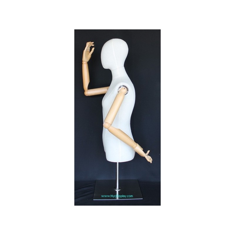 Female Half Body mannequin with wooden Arms Metal Base BFWH-1SM