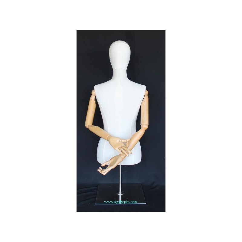 Female Half Body mannequin with wooden Arms Metal Base BFWH-1SM