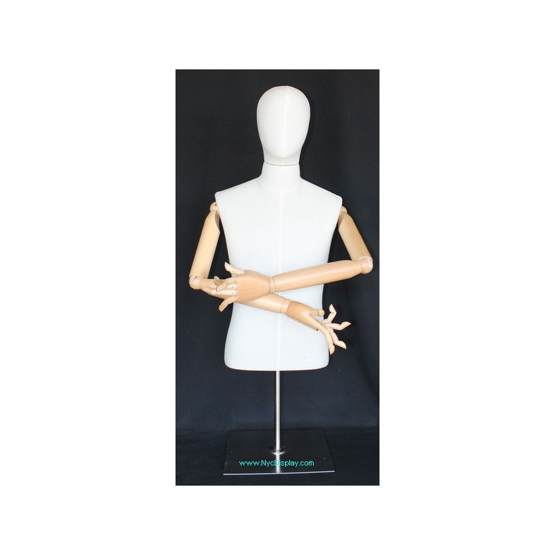 Male Half Body mannequin with wooden Arms Metal Base BFMH-1SM