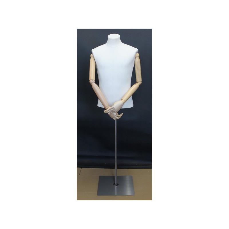 Male Half Body mannequin with wooden Arms Floor Metal Base BFMH-1WM