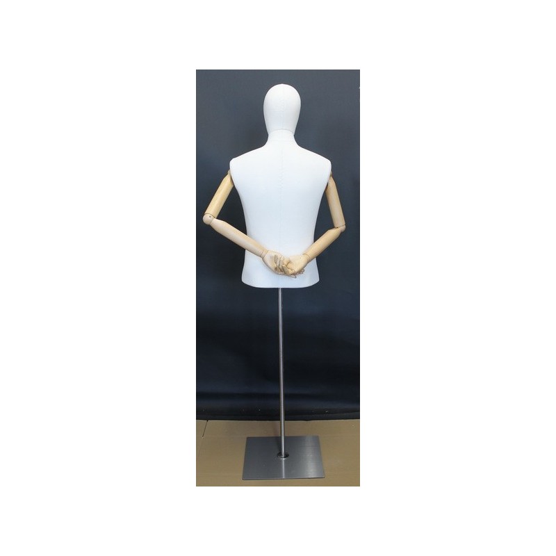 Male Half Body mannequin with wooden Arms Floor Metal Base BFMH-1WM