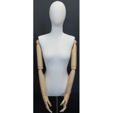 Female Half Body mannequin wooden Arms Floor Metal Base BFWH-1WM