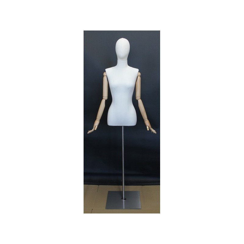 Female Half Body mannequin wooden Arms Floor Metal Base BFWH-1WM
