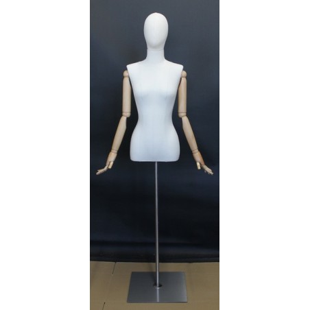 Female Half Body mannequin wooden Arms Floor Metal Base BFWH-1WM