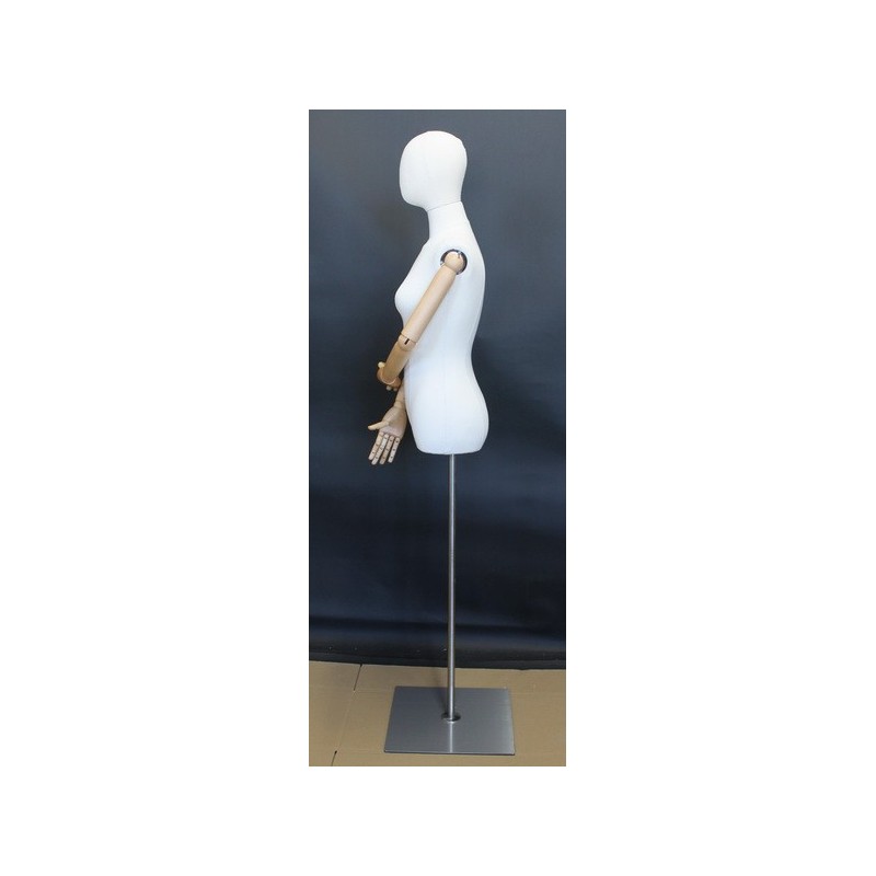 Female Half Body mannequin wooden Arms Floor Metal Base BFWH-1WM