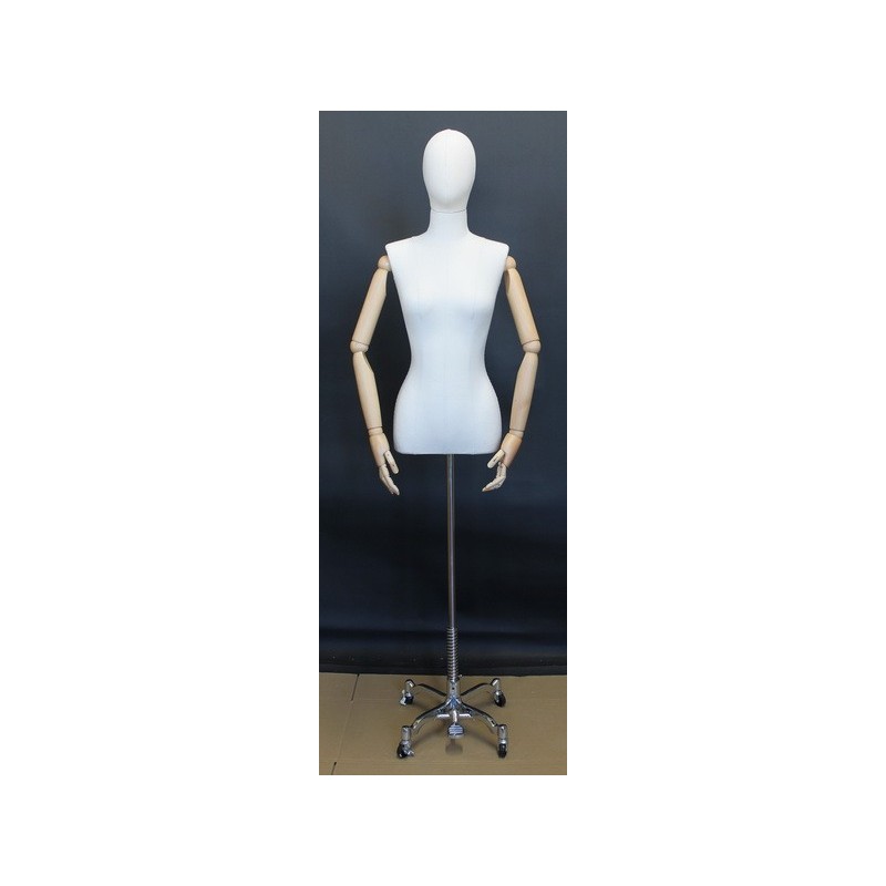 Female Half Body mannequin Arms 4 Wheel Chrome Base BFWH-1-DMB-CH