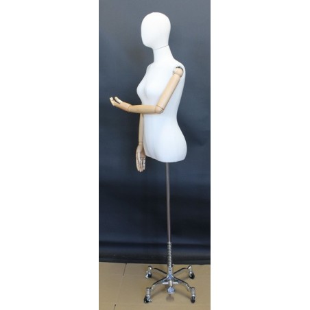 Female Half Body mannequin Arms 4 Wheel Chrome Base BFWH-1-DMB-CH
