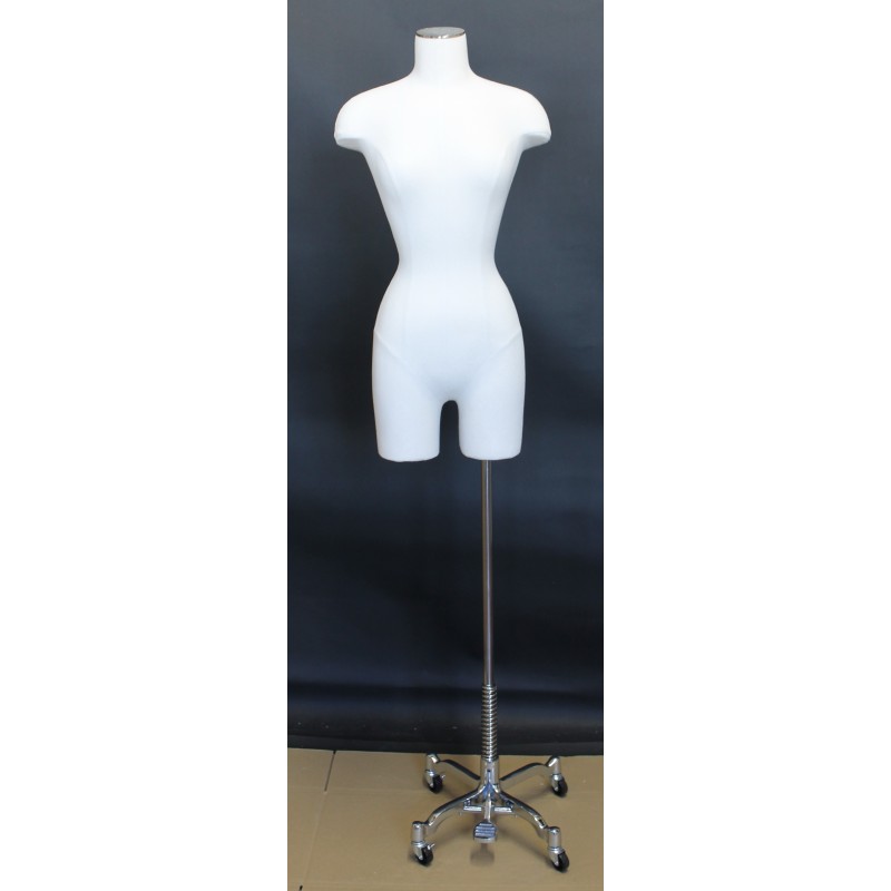 White Female 3Q Body form mannequin Chrome 4 Wheel Base BF4-DMB-CH