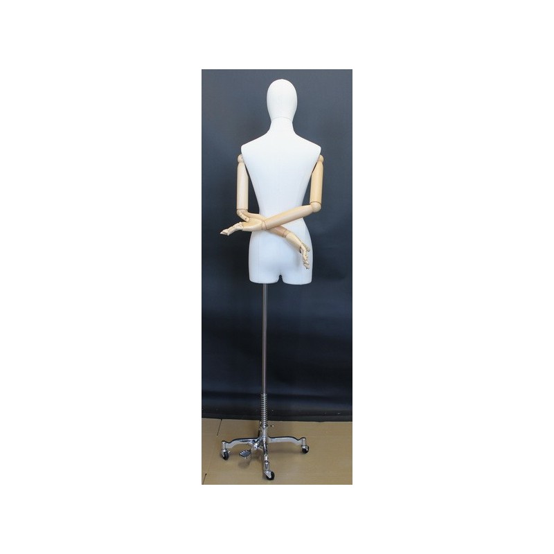 Female 3Q Body mannequin wooden Arms 4 wheel Chrome base BFWH-2WM
