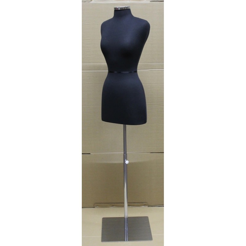 Size 4/6 Black Jersey Female Dress form mannequin Metal Base B68-WM