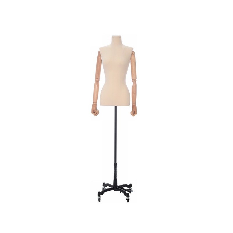 Female Half Body mannequin wooden Arms Black 4 wheel Base BFWH-1-DMB-BK
